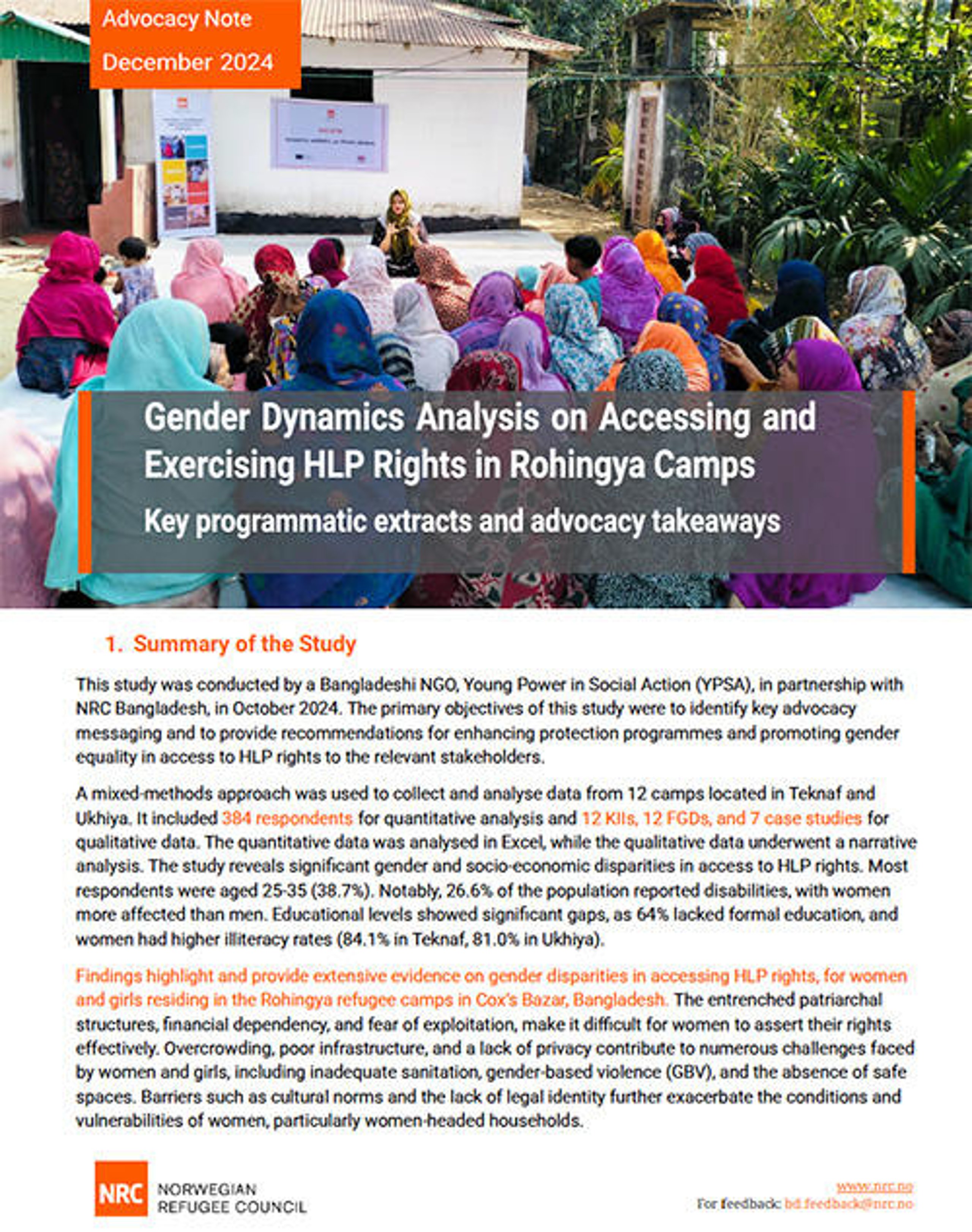 Gender dynamics analysis on accessing and exercising HLP rights in Rohingya camps | NRC
