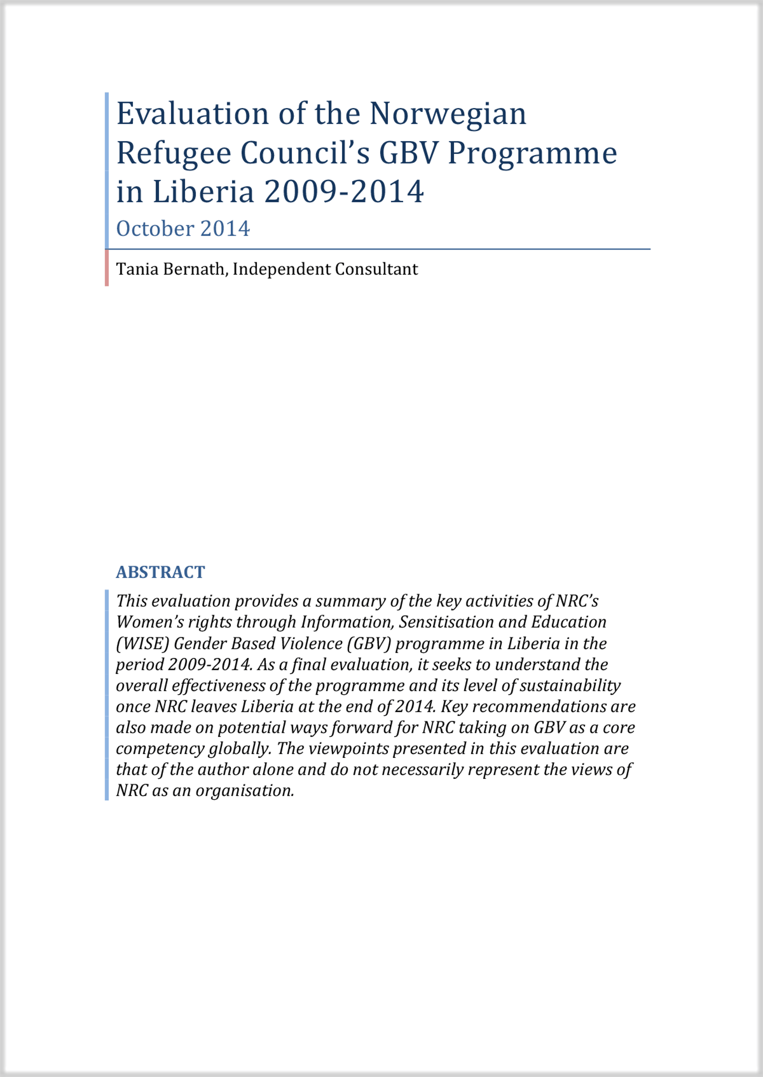 Gender Based Violence Project, Liberia | NRC