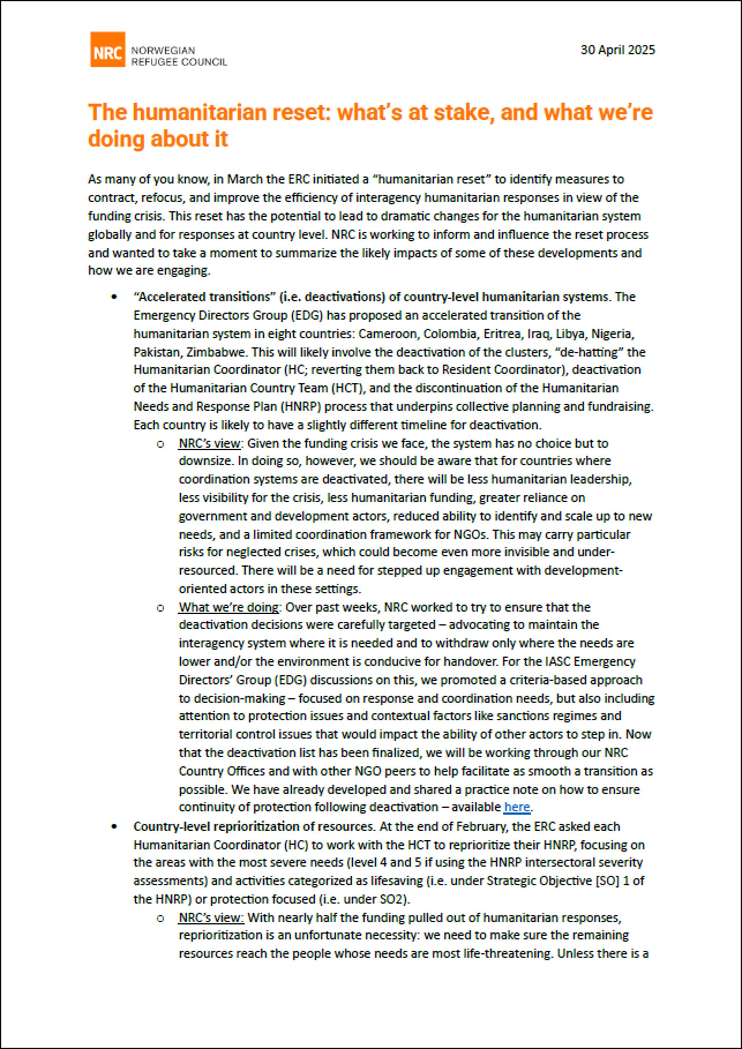 The humanitarian reset: What’s at stake, and what we’re doing about it ...