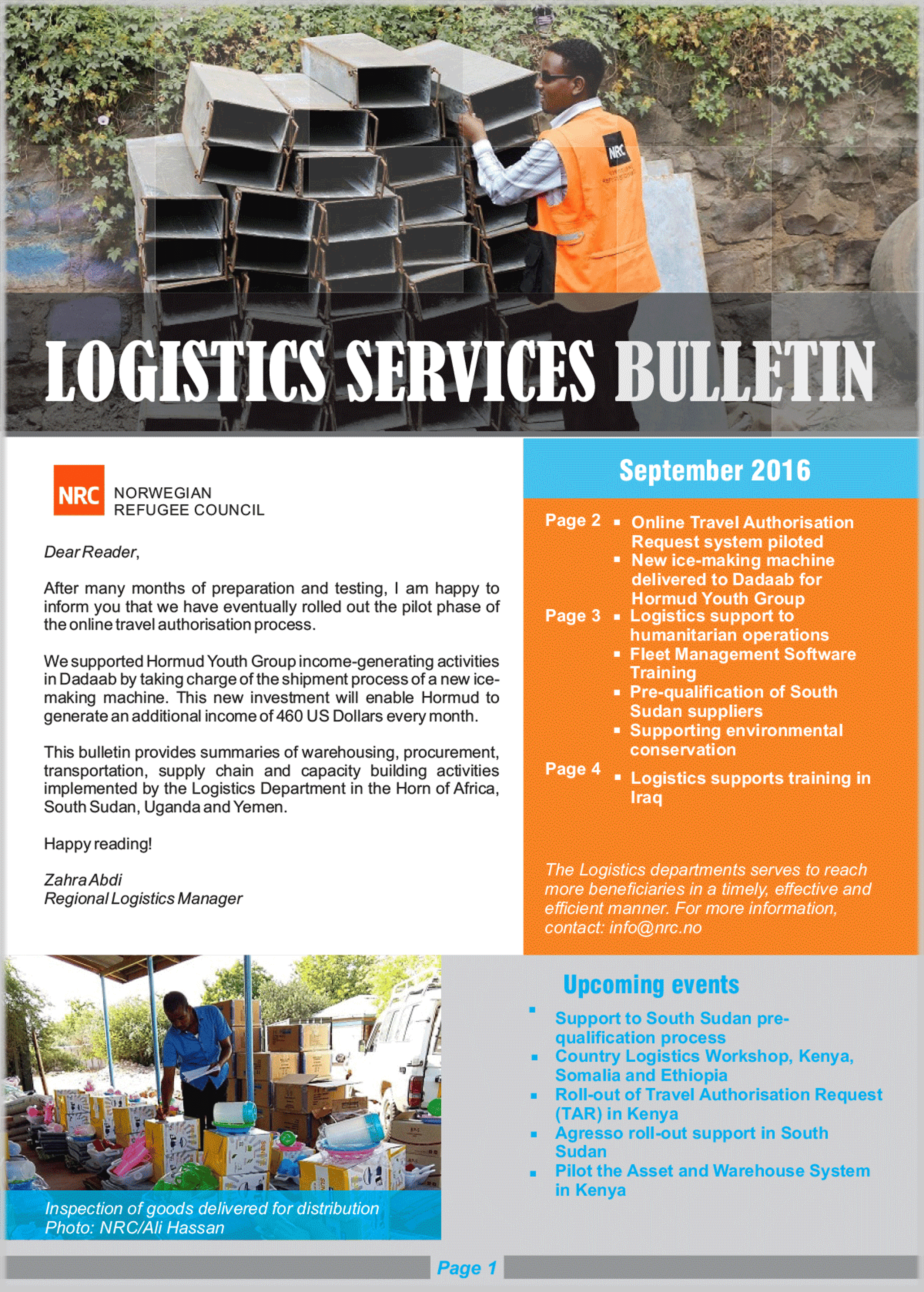 HoA Logistics Bulletin Sept 2016 | NRC