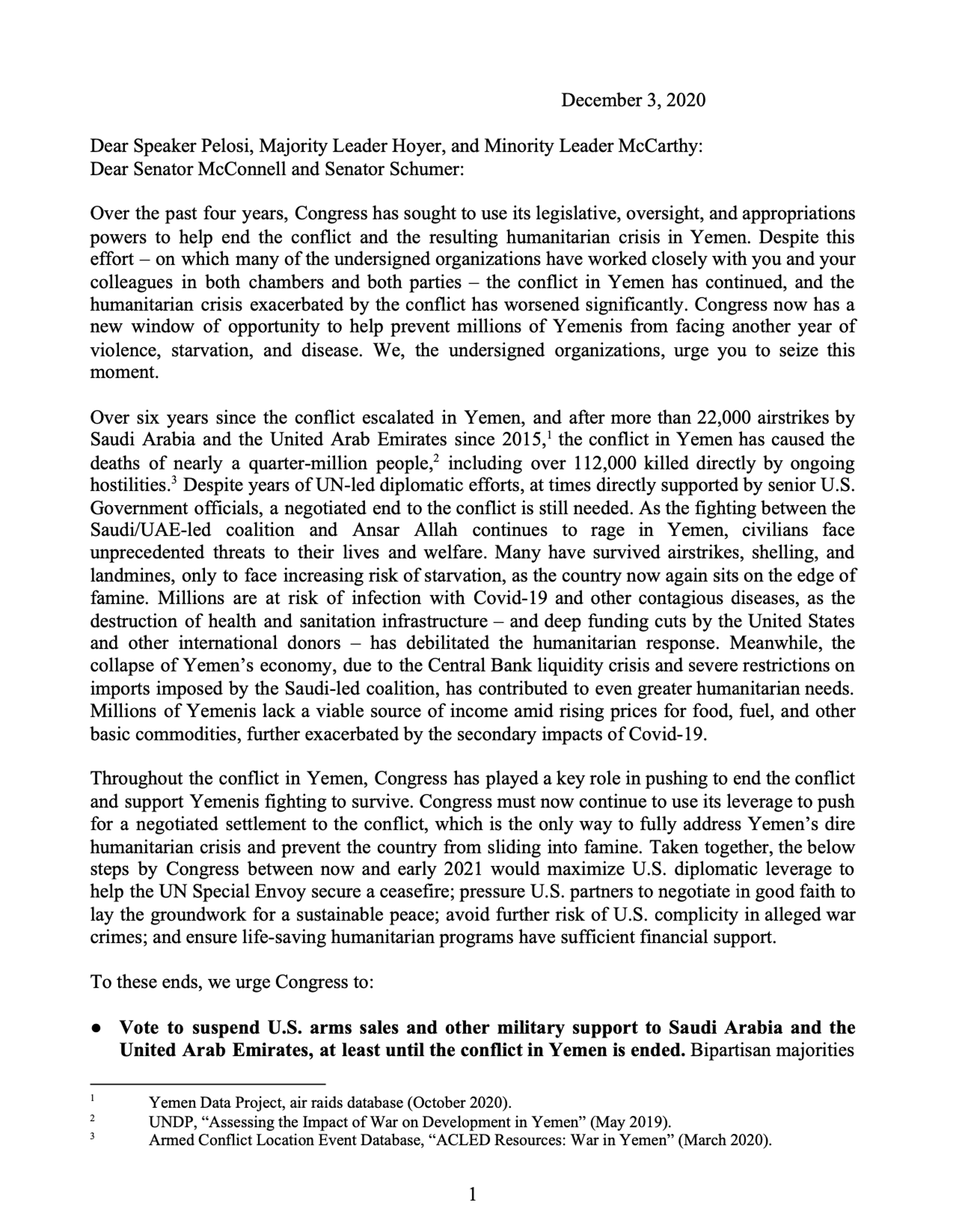 Civil Society Letter to Congress on Yemen | NRC