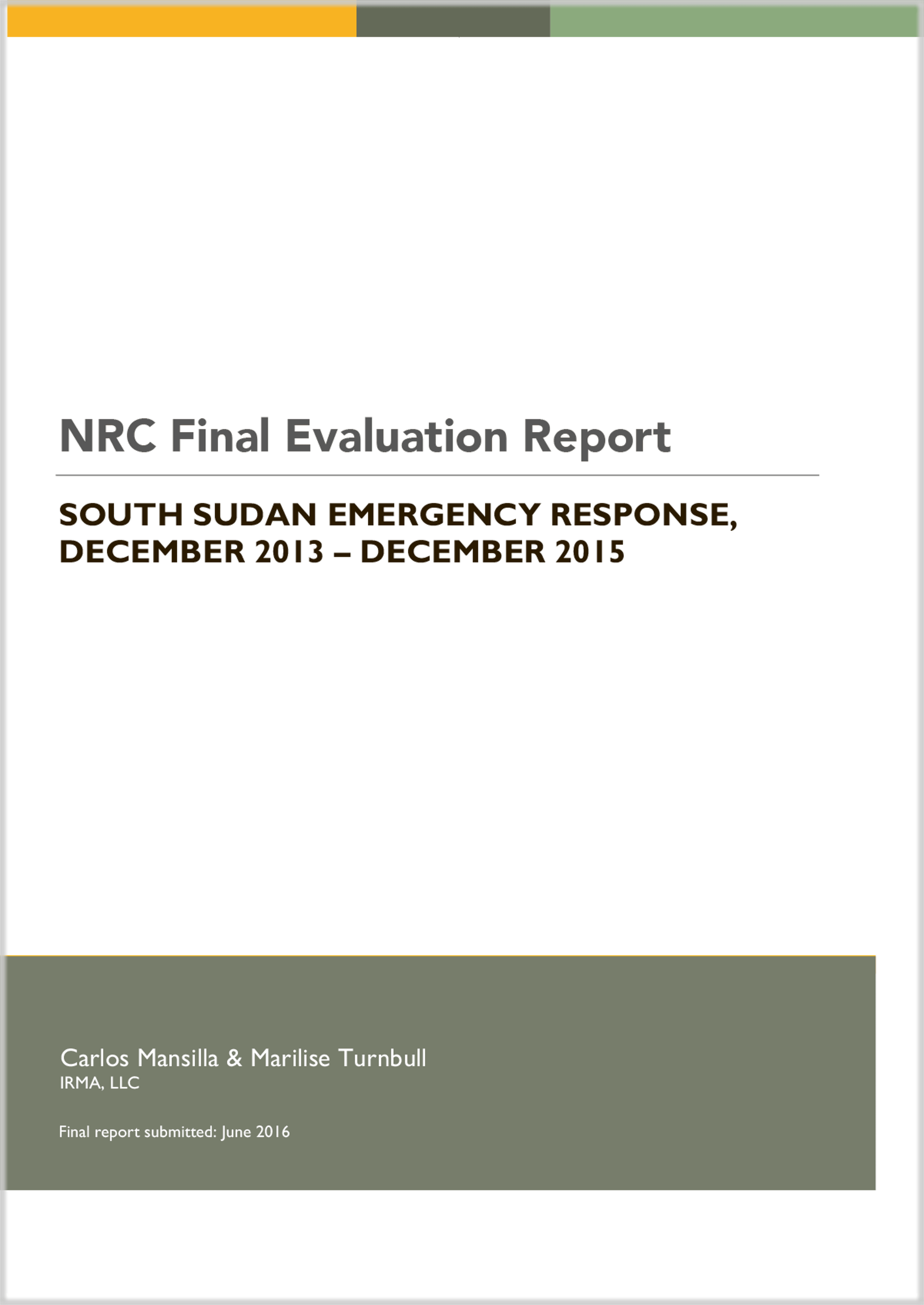 Final Evaluation Report NRC South Sudan Emergency Response 2013-15 | NRC