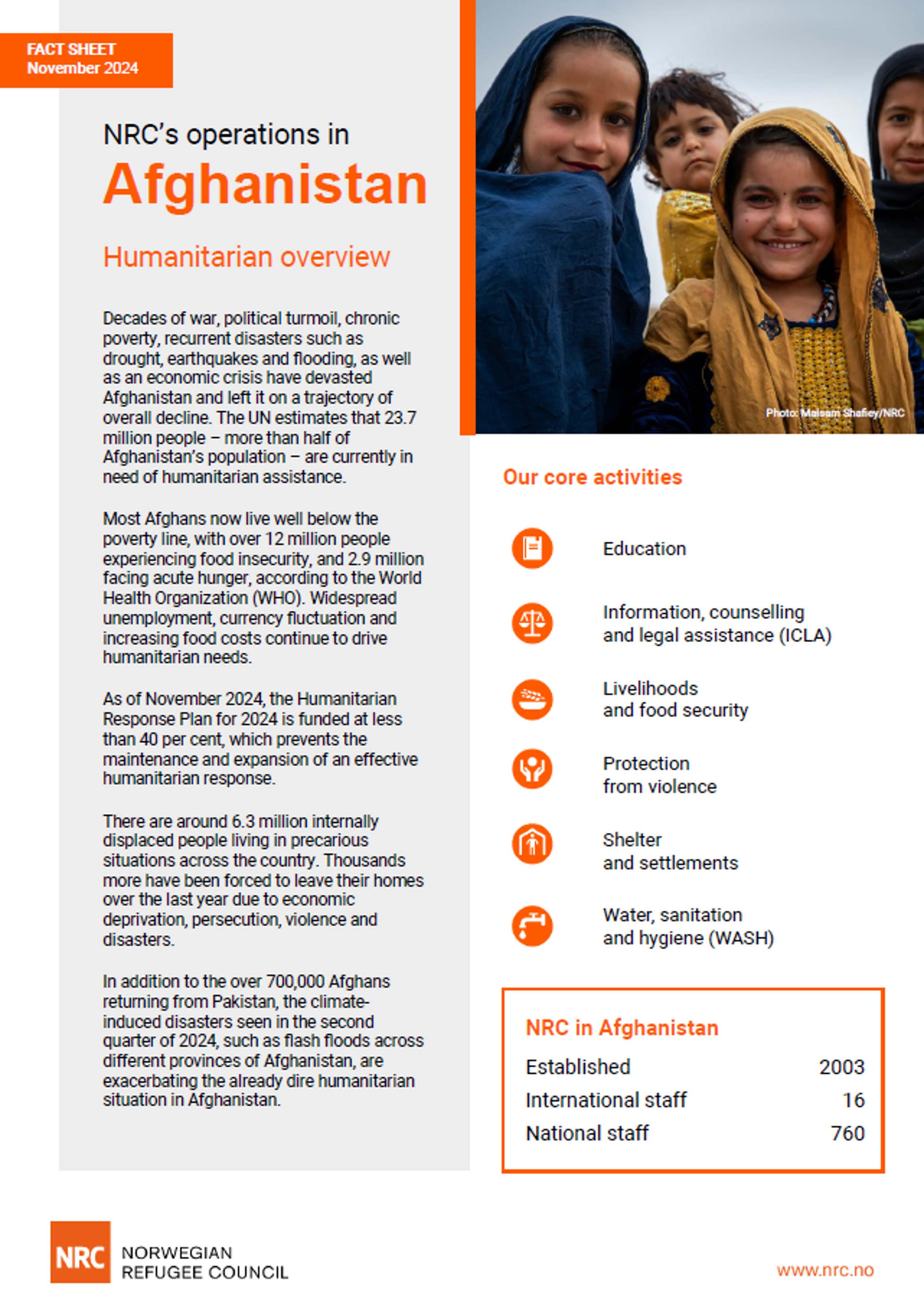 NRC Afghanistan | Fact sheet | NRC